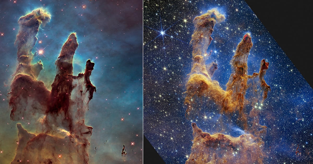 Ikoniska Skapelsens pelare fotograferad av Webb