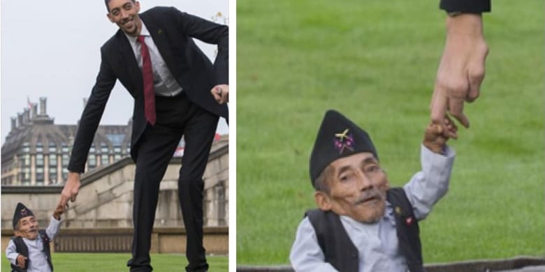 Här skakar världens längsta människa hand med världens kortaste